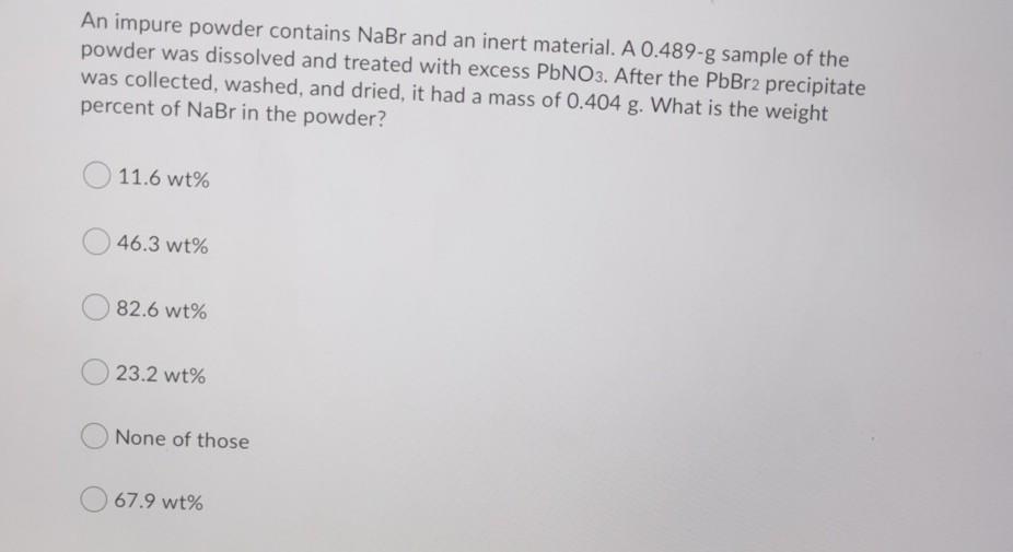 Solved An impure powder contains NaBr and an inert material. | Chegg.com