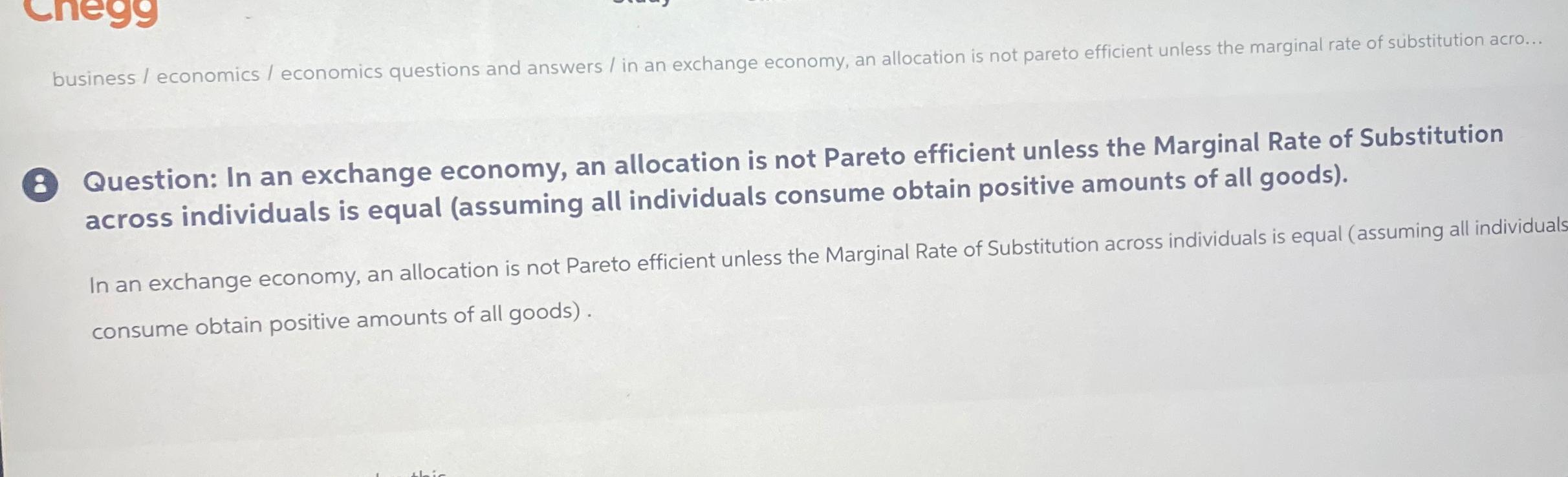 Solved Question: In an exchange economy, an allocation is | Chegg.com