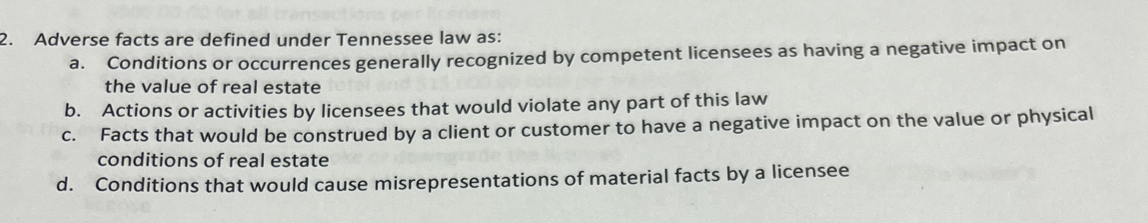 Solved Adverse facts are defined under Tennessee law as:a. | Chegg.com