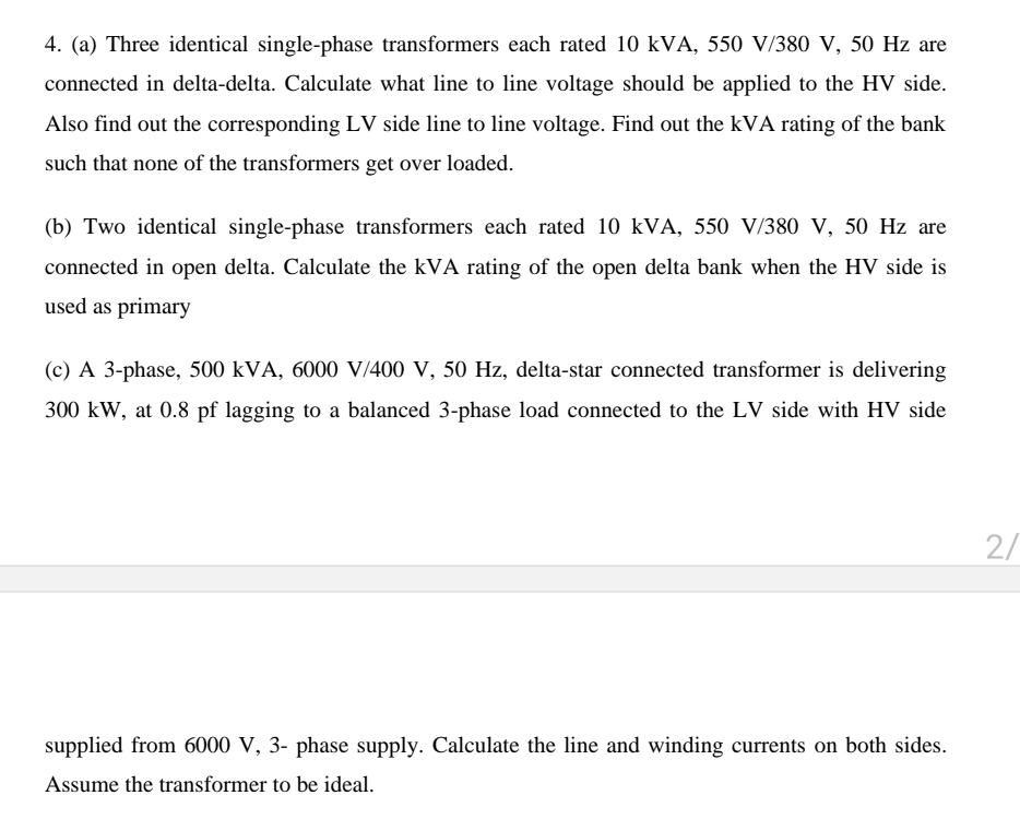 Solved supplied from 6000 ﻿V , 3- ﻿phase supply. Calculate | Chegg.com