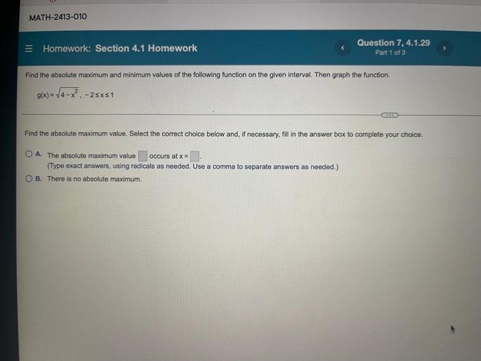 Solved MATH-2413-010 Homework: Section 4.1 Homework Question | Chegg.com