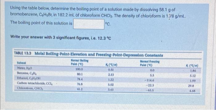 Solved Using the table below, determine the boiling point of | Chegg.com