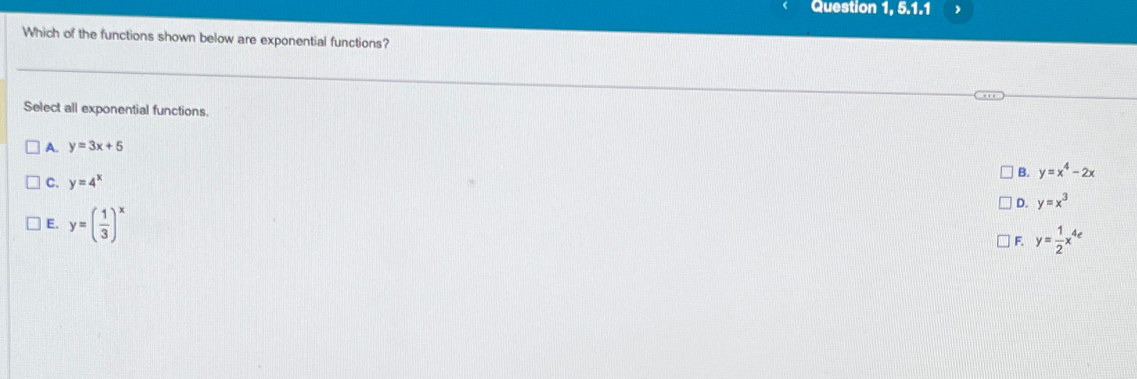 Solved Question 1, 5.1.1Which of the functions shown below | Chegg.com