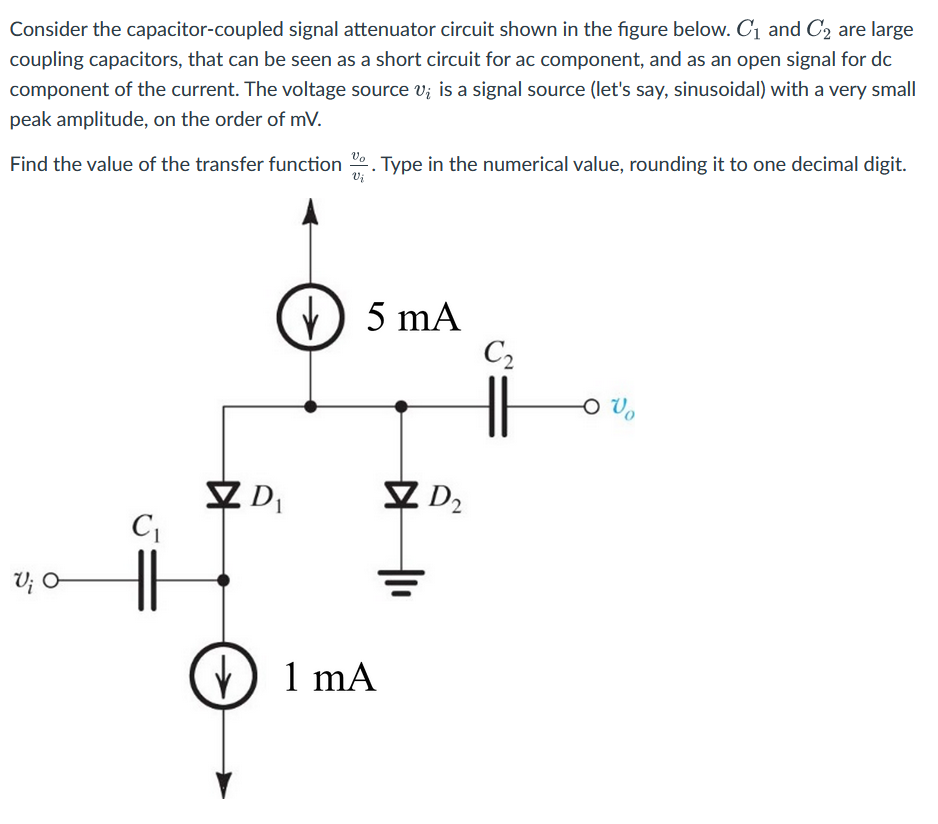 Solved Consider the capacitor-coupled signal attenuator | Chegg.com