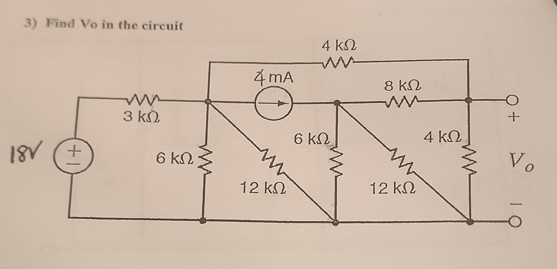 Solved 3) Find Vo in the circuit | Chegg.com
