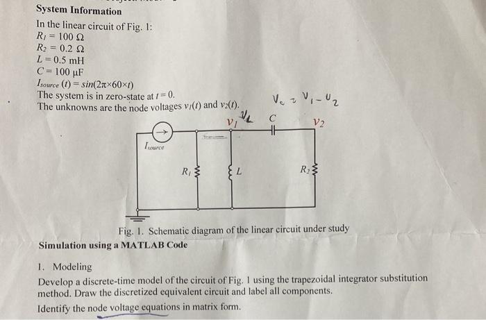 Solved System Information In the linear circuit of Fig. 1: | Chegg.com