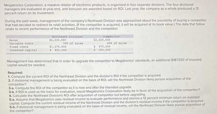 Solved Megatronics Corporation, a massive retailer of | Chegg.com