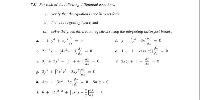 Solved 7.5. For each of the following differential | Chegg.com