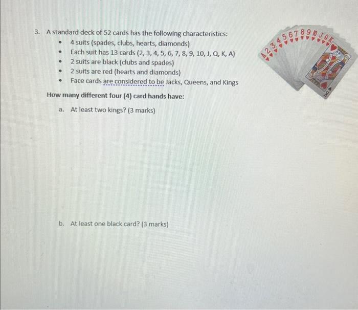 Solved 3. A standard deck of 52 cards has the following | Chegg.com