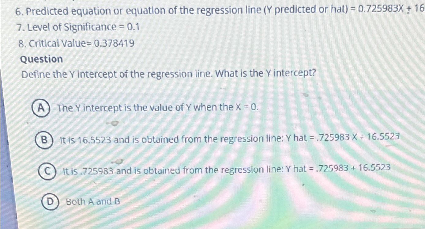 Solved Predicted equation or equation of the regression line | Chegg.com
