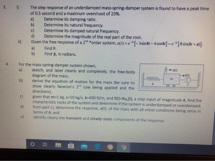 Solved 3. 1) The step response of an underdamped | Chegg.com