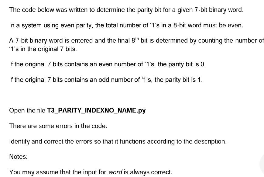 Solved The Code Below Was Written To Determine The Parity