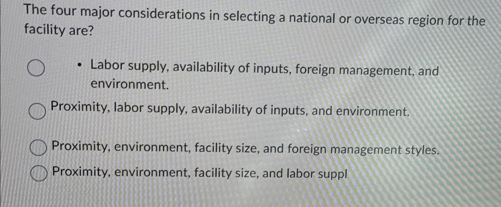 Solved The four major considerations in selecting a national | Chegg.com