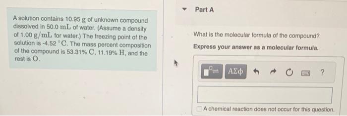 Solved A solution contains 10.95 g of unknown compound | Chegg.com