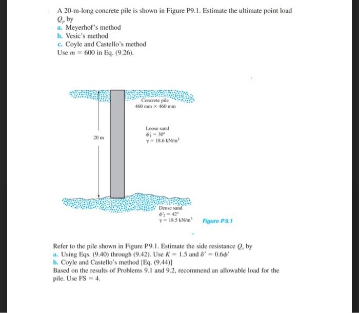 Solved A 20-m-long concrete pile is shown in Figure P9.1. | Chegg.com