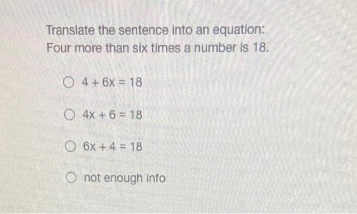 Solved Translate the sentence into an equation: Four more | Chegg.com