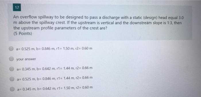 Solved 17 An overflow spillway to be designed to pass a | Chegg.com