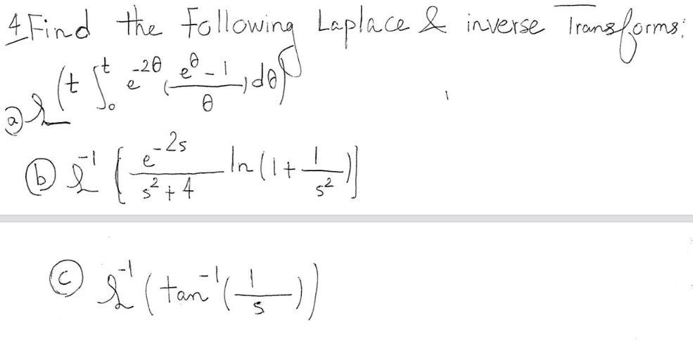 Solved 4 ﻿Find the following Laplace & inverse Transforms:a) | Chegg.com
