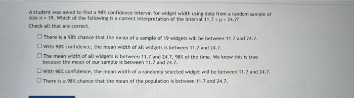Solved A student was asked to find a 98% confidence interval | Chegg.com