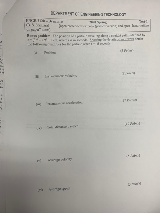 Solved DEPARTMENT OF ENGINEERING TECHNOLOGY ENGR 2120 - | Chegg.com