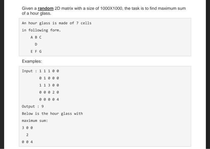 Solved Given a random 2D matrix with a size of 1000X1000, | Chegg.com