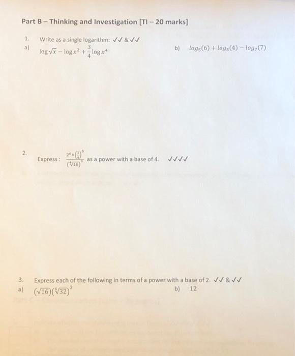 Solved Part B - Thinking and Investigation [ TI - 20 marks] | Chegg.com