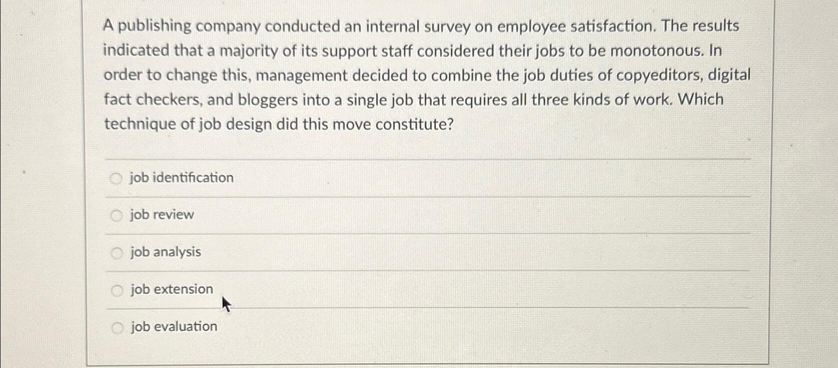 Solved A publishing company conducted an internal survey on | Chegg.com
