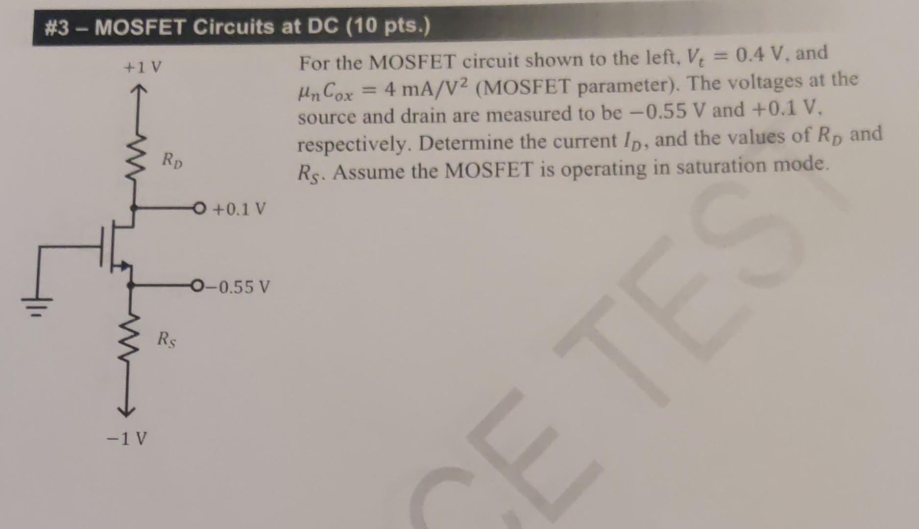 Solved #3-MOSFET Circuits at DC (10 pts.) For the MOSFET | Chegg.com