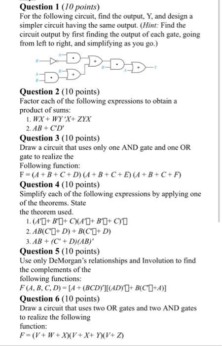 Question 1 (10 points) For the following circuit, | Chegg.com