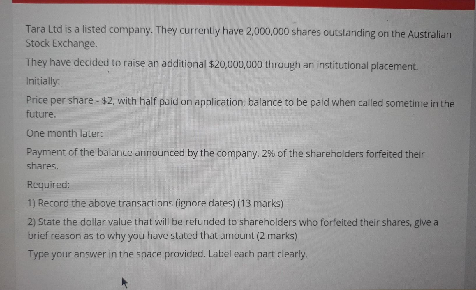 Solved Tara Ltd is a listed company. They currently have | Chegg.com