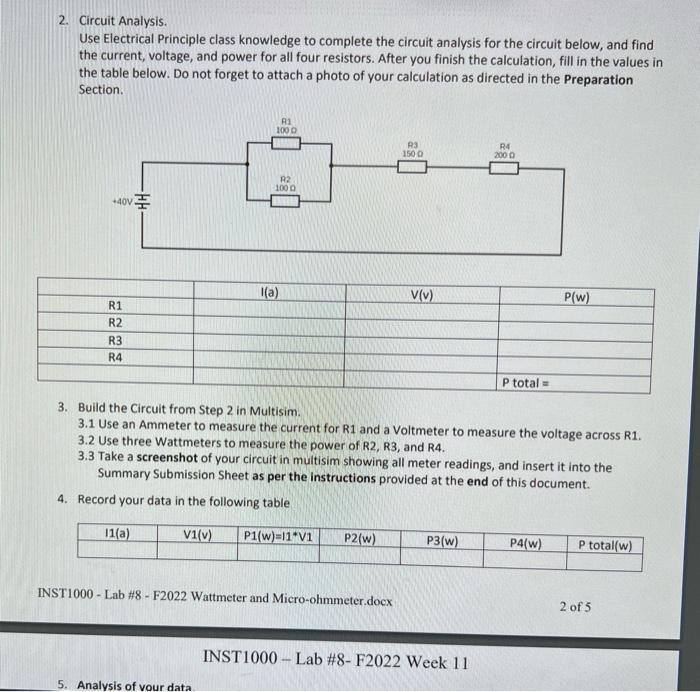 Solved 2. Circuit Analysis. Use Electrical Principle class | Chegg.com