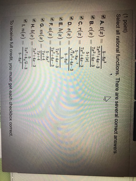Solved (1 point) Select all rational functions. There are | Chegg.com