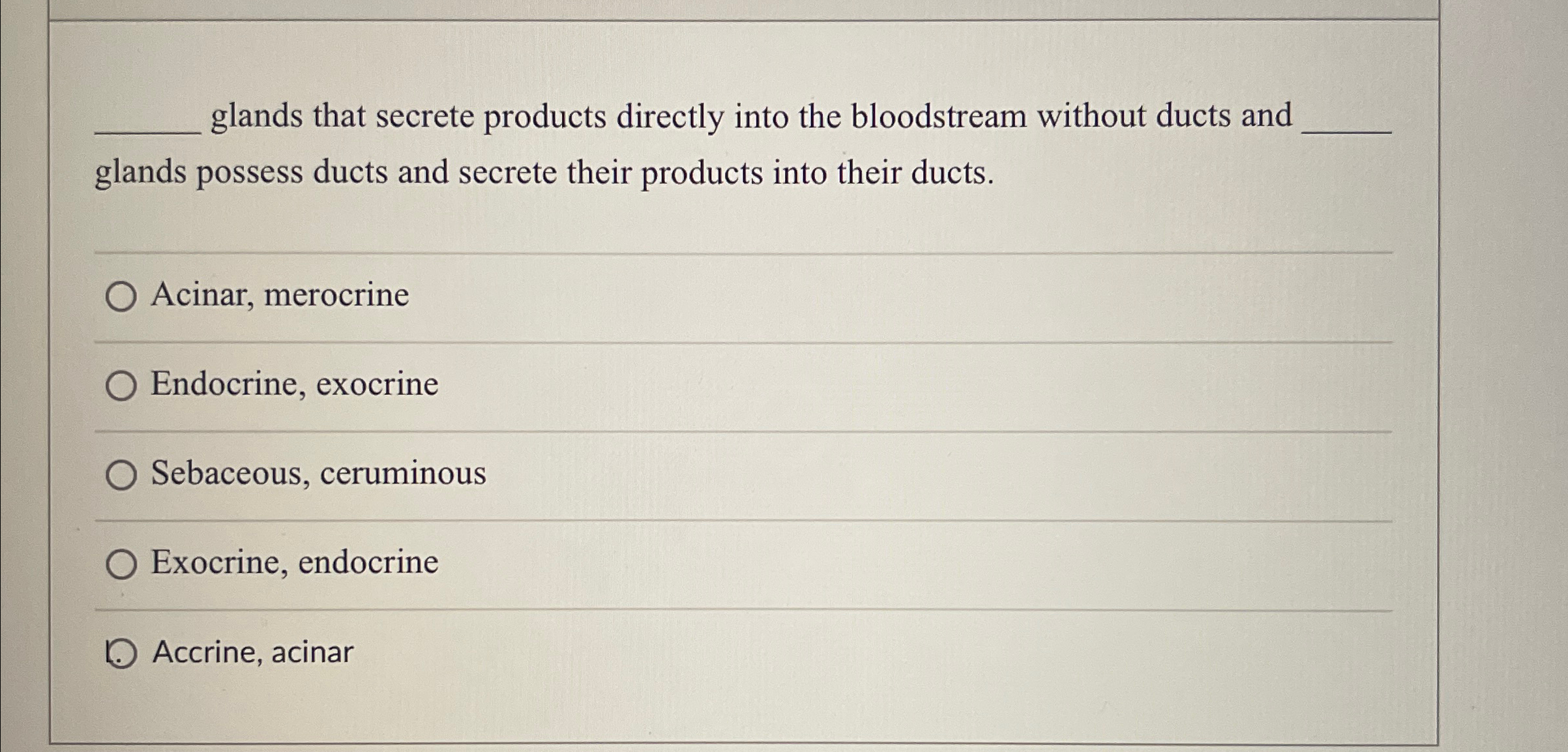 Solved glands that secrete products directly into the | Chegg.com