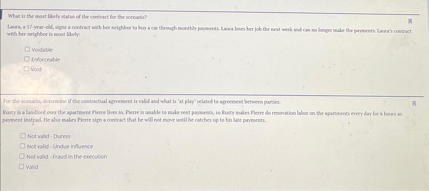 Solved What is the most likely status of the contract for | Chegg.com