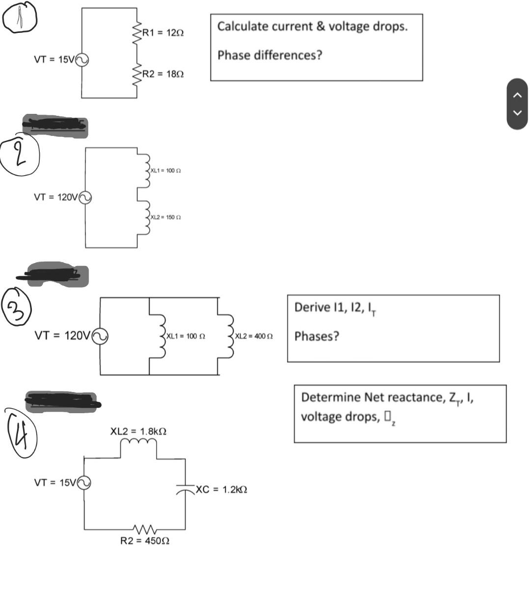 Solved Calculate current \& voltage drops. Phase | Chegg.com