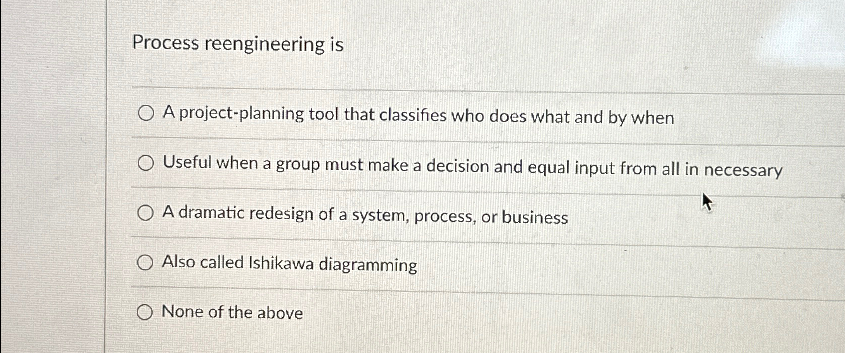 Solved Process reengineering isA project-planning tool that | Chegg.com