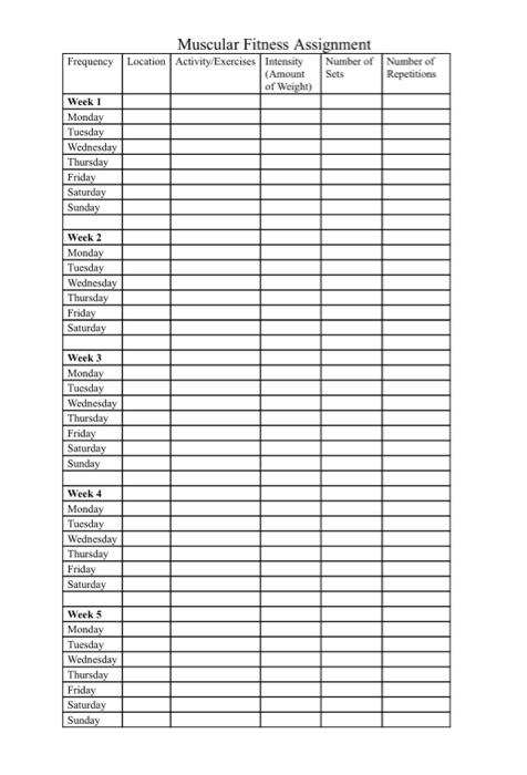 Solved make a Muscular Fitness for each week | Chegg.com