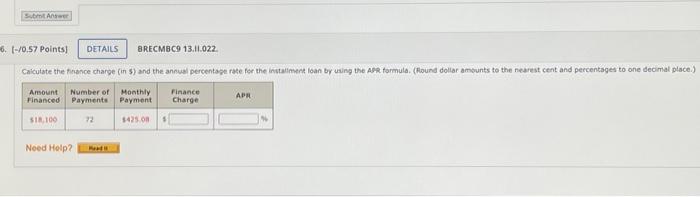 Solved Calculate the finance charge (in $) and the annual | Chegg.com
