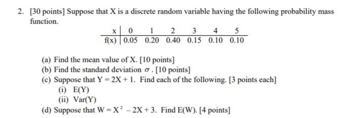 Solved 2. [ 30 points] Suppose that X is a discrete random | Chegg.com