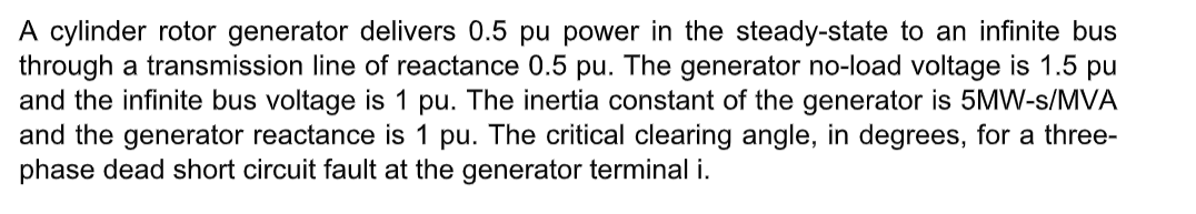 Solved A cylinder rotor generator delivers 0.5 ﻿pu power in | Chegg.com