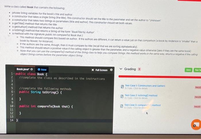 Solved Write a class called Book that contains the following | Chegg.com