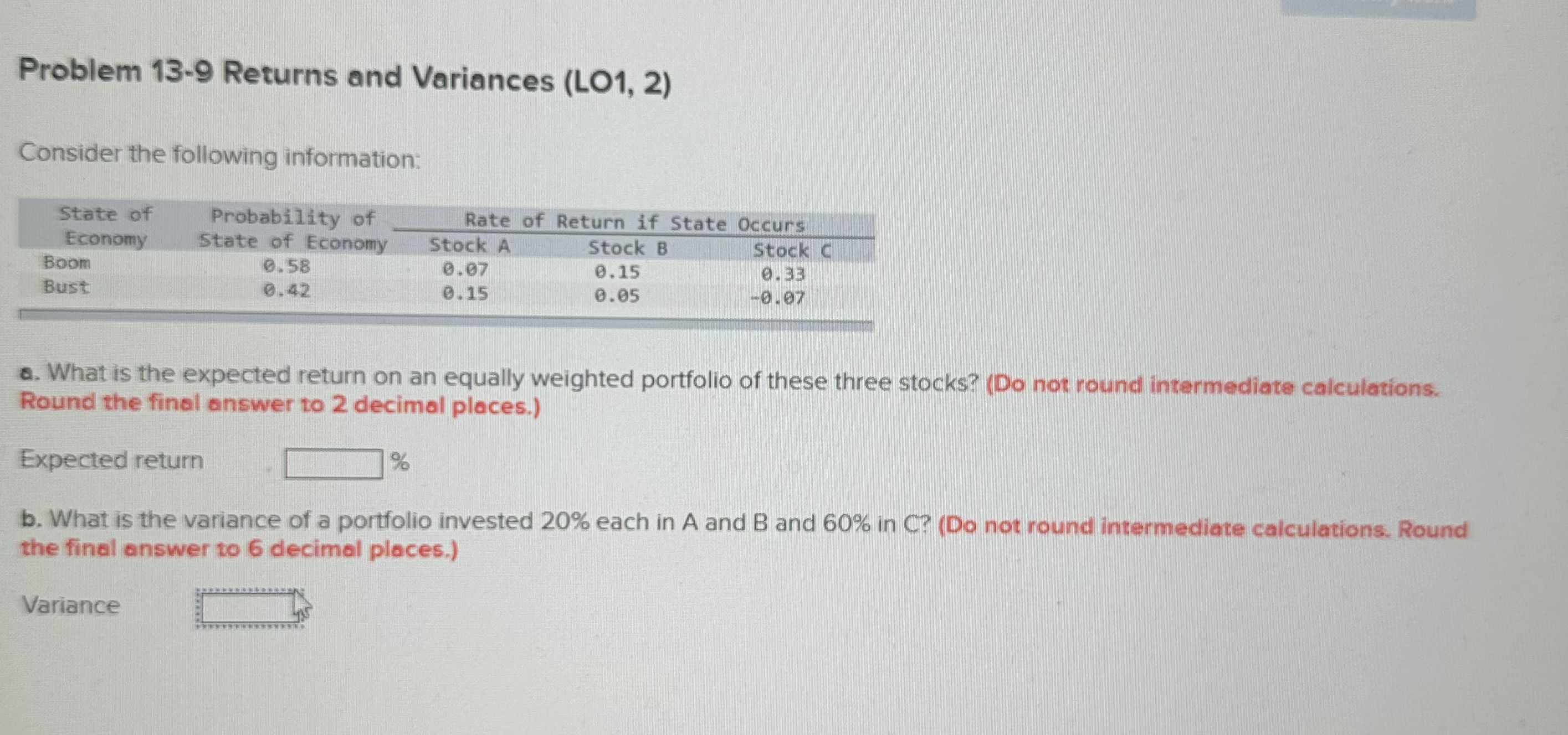 Solved Problem 13-9 ﻿Returns and Variances (LO1, 2)Consider | Chegg.com