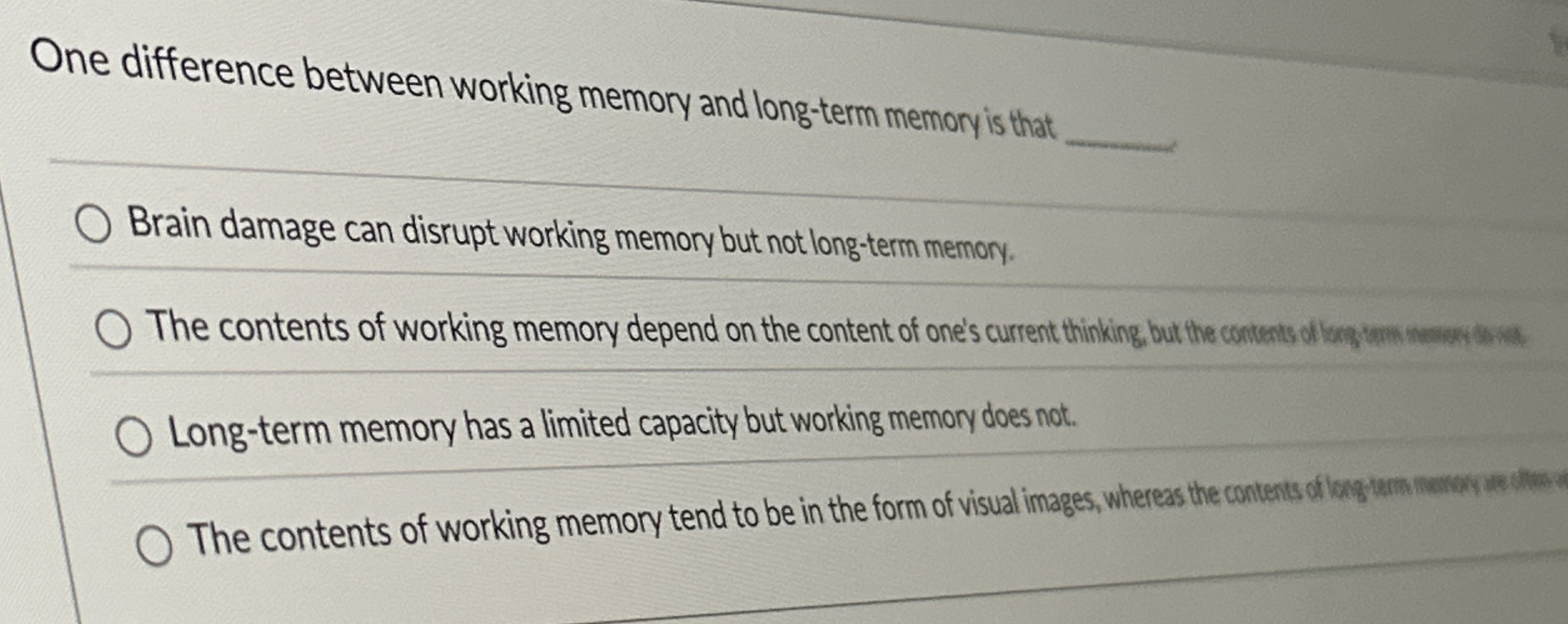 Solved One difference between working memory and long-term | Chegg.com