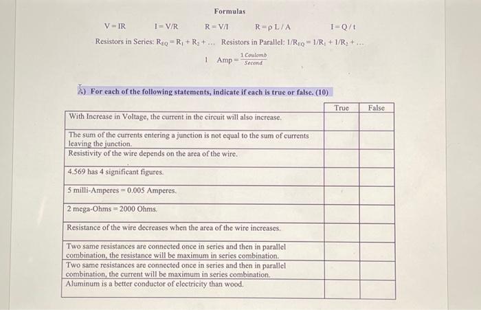 Solved A) For each of the following statements, indicate if | Chegg.com