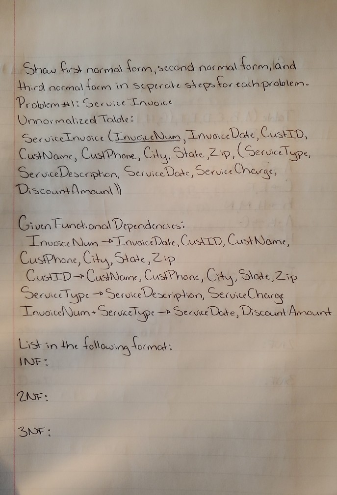 Solved Show first normal form, second normal form, and third | Chegg.com