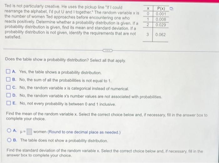 Solved Ted is not particularly creative. He uses the pickup | Chegg.com