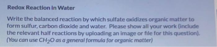 Solved Redox Reaction in Water Write the balanced reaction | Chegg.com