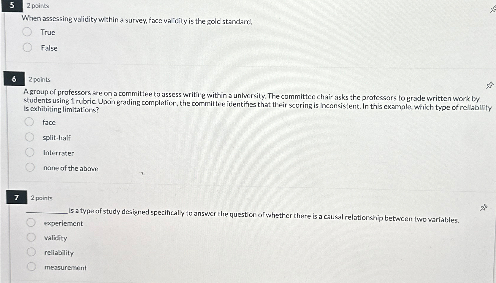 Solved 52 ﻿pointsWhen assessing validity within a survey, | Chegg.com