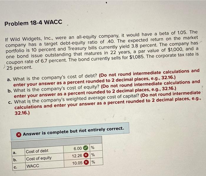Solved Problem 18-4 WACC If Wild Widgets, Inc., were an | Chegg.com