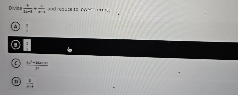 Solved Divide 92a-8÷3a-4 ﻿and reduce to lowest | Chegg.com